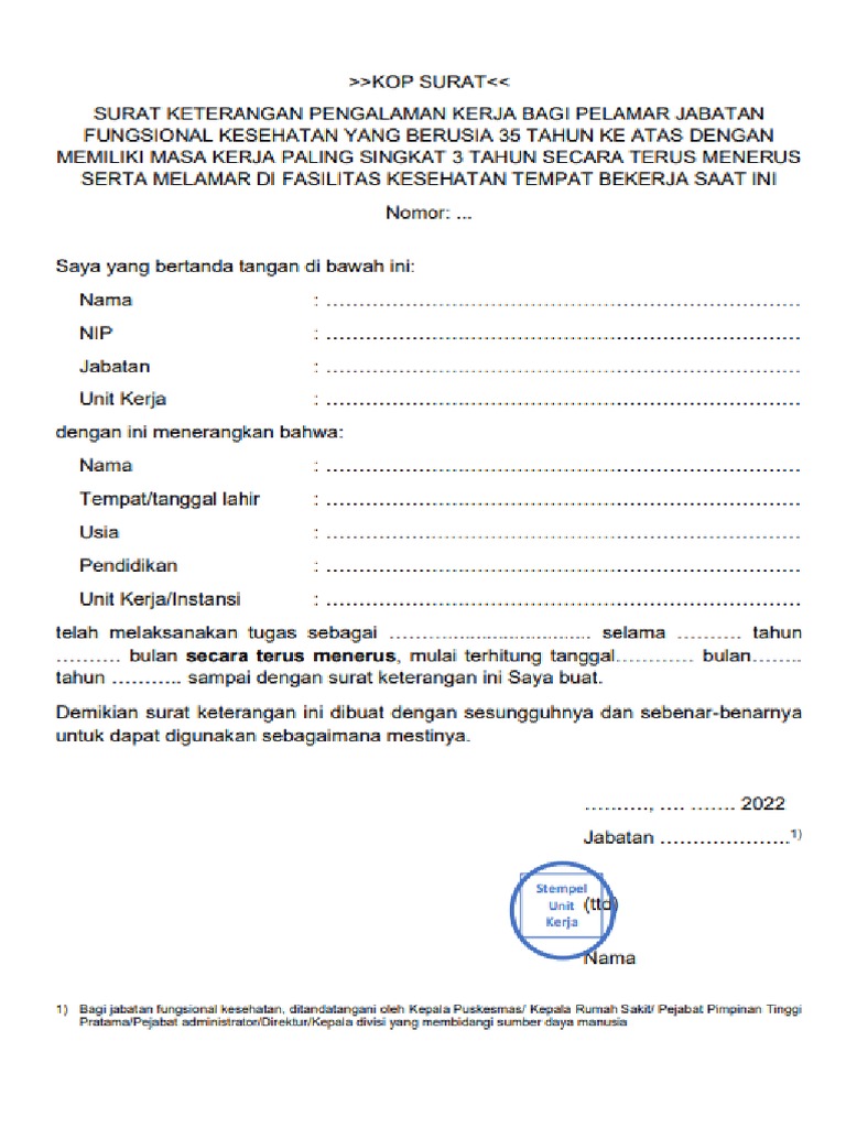 Lampiran VI - Format Suket Pelamar Usia Min. 35 TH & Masa Kerja Min. 3 ...