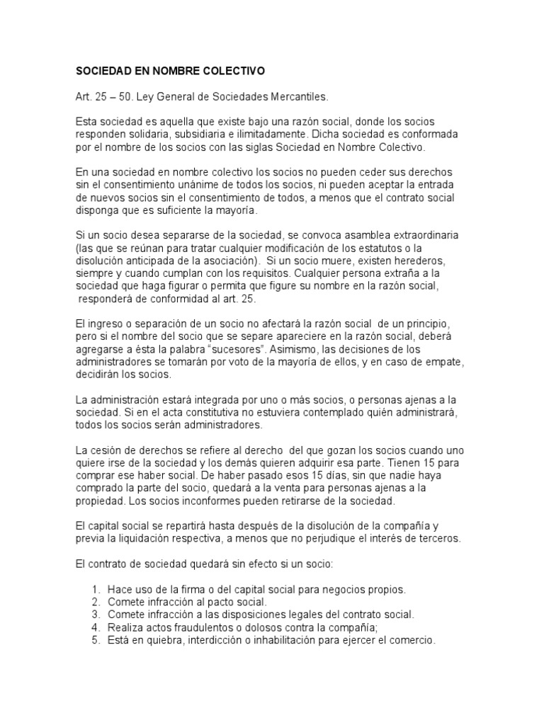 Sociedad en Nombre Colectivo | Descargar gratis PDF | Sociedad de responsabilidad limitada ...
