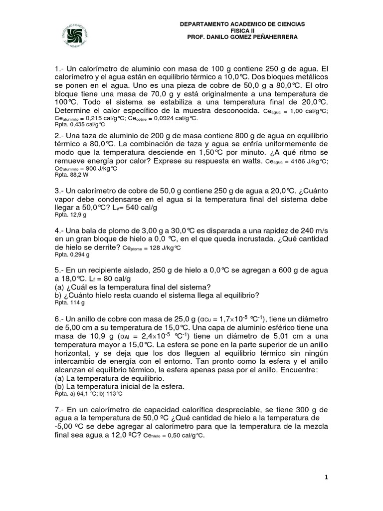 Separata de Ejercicios 06 - Calorimetria | PDF | Calor | Transferencia de calor