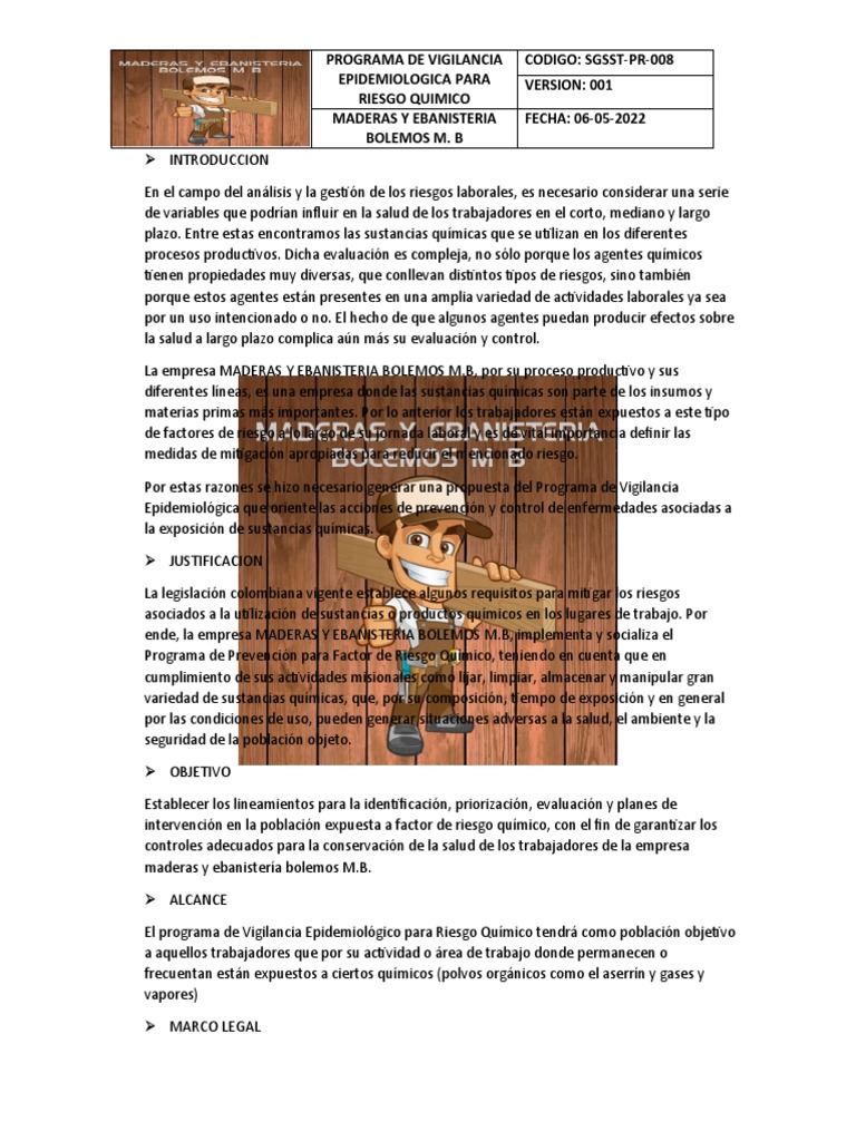 21.programa de Vigilacia Epidemiologico Riesgo Quimico-Pg-008 | PDF | Seguridad y salud ...