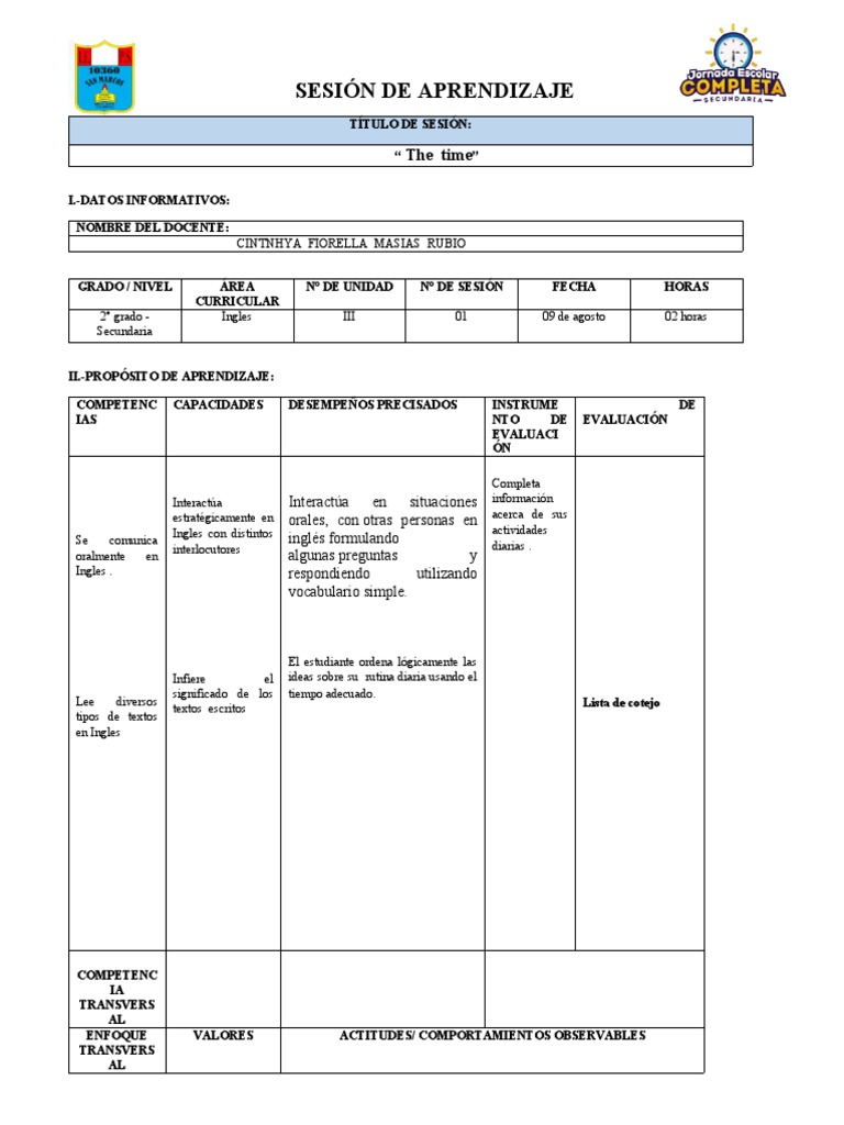 SESION DE APRENDIZAJE 01 - III 1er Time | PDF | Maestros | Aprendizaje