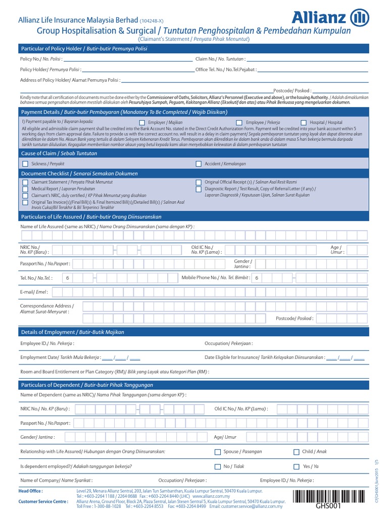 1) H&s Claimants Statement Form - Allianz | PDF