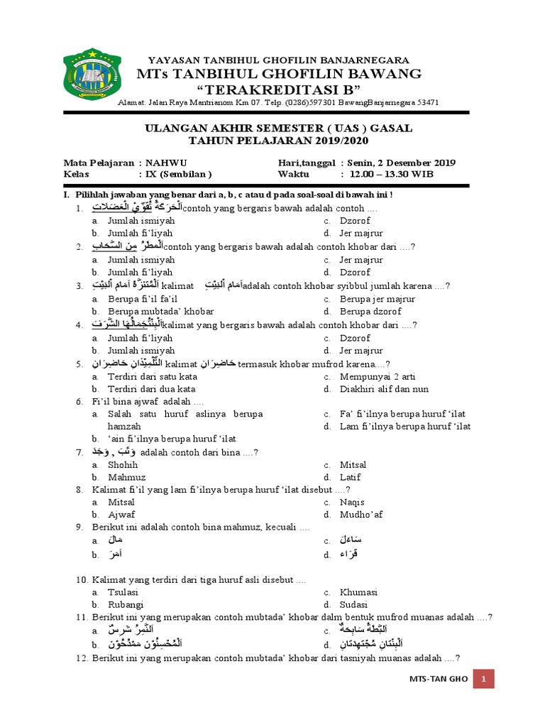 Soal Nahwu Kls 9... | PDF