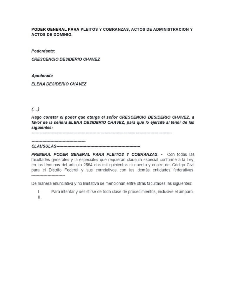 Poder General para Pleitos y Cobranzas | PDF