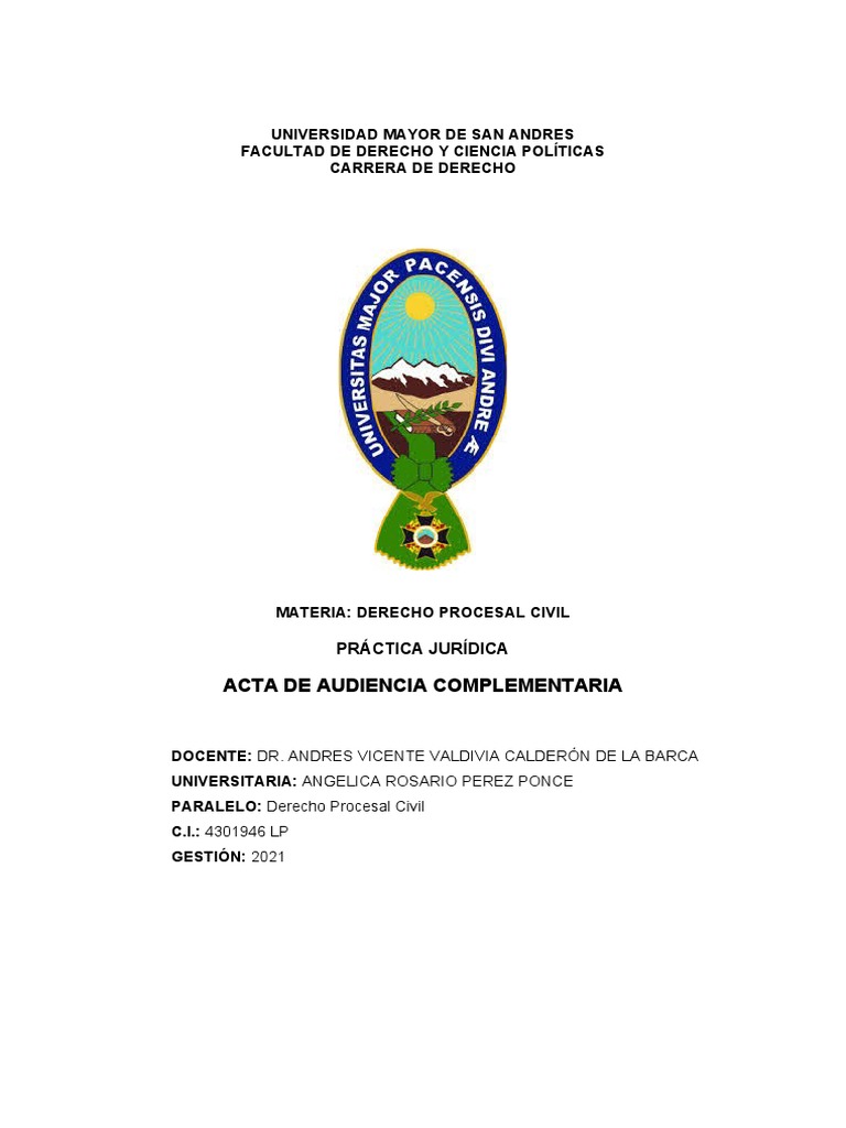 Acta de Audiencia Complementaria | PDF | Ley procesal | Demanda judicial
