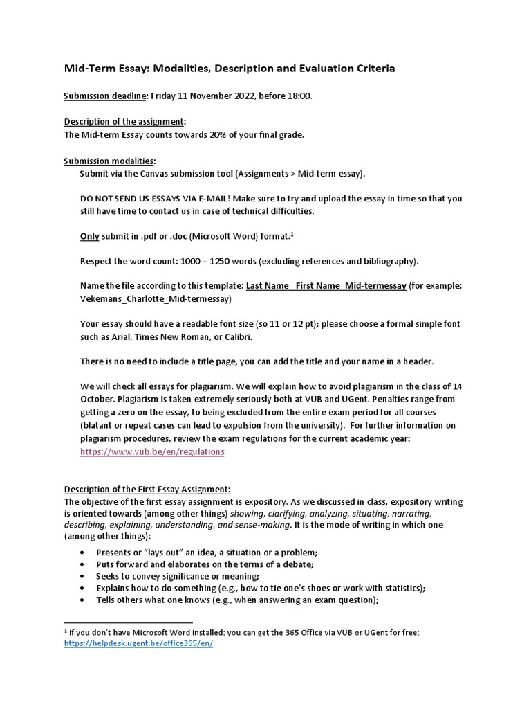 Mid-Term Essay-Description & Evaluation Criteria | PDF | Essays ...