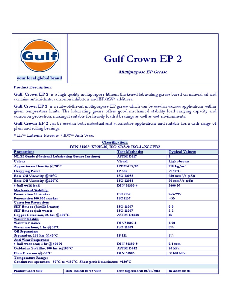 5010 Gulf Crown EP 2 | PDF | Materials | Oils