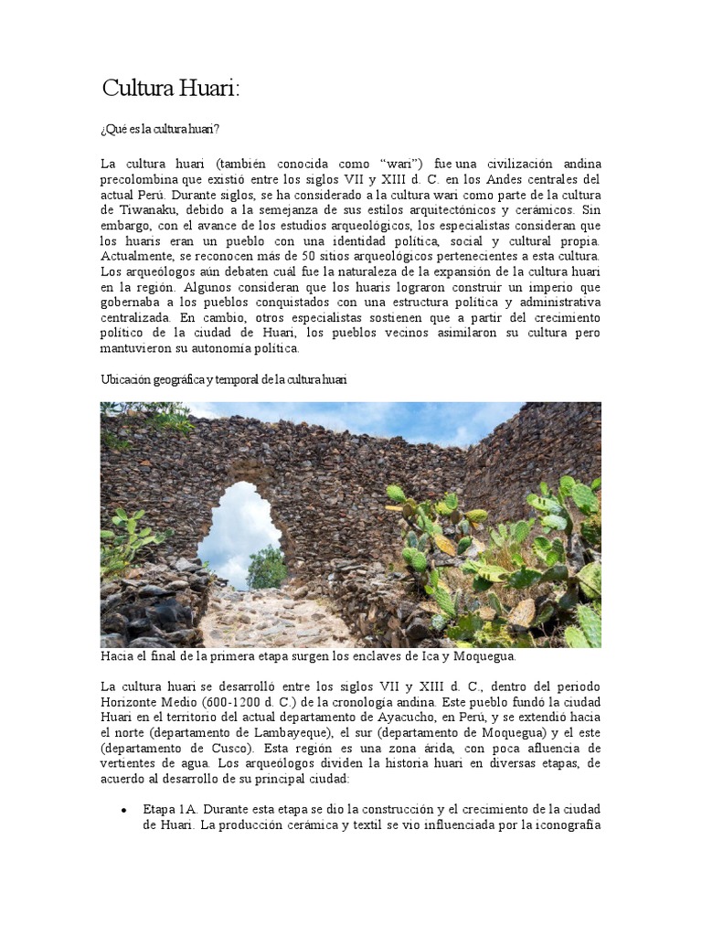 Cultura Huari: Civilización Andina Precolombina | PDF | Ciencias ...