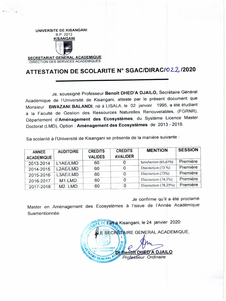 Attestation de Scolarite | PDF