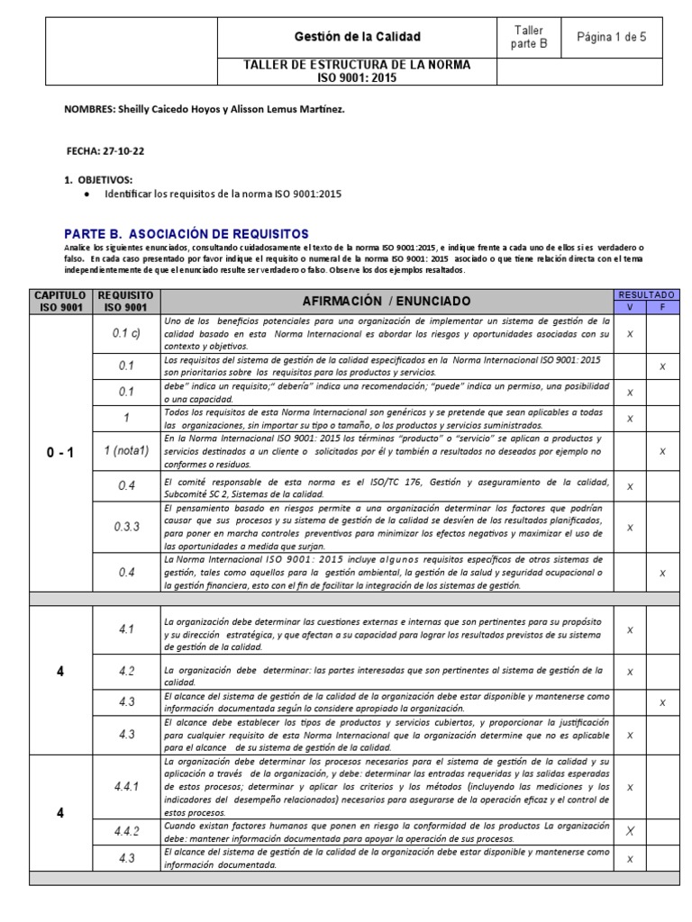 TALLER ESTRUCTURA DE LA NORMA ISO 9001-2015 Parte B Caicedo y Lemus ...
