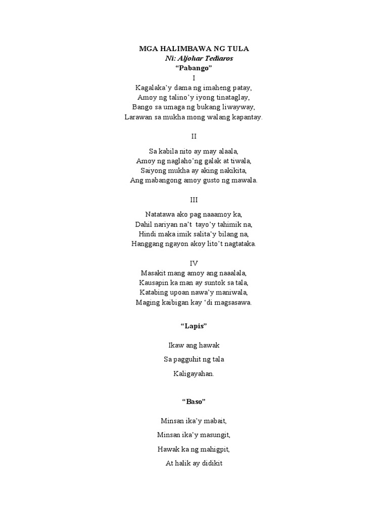 Mga Halimbawa NG Tula | PDF