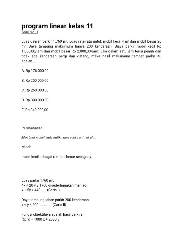 Program Linear Kelas 11 | PDF