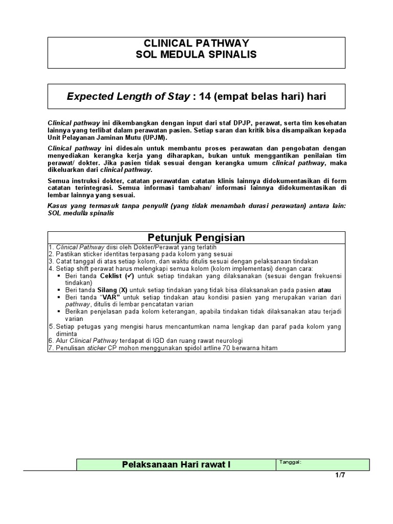 CLINICAL PATHWAY SOL Medula Spinalis | PDF