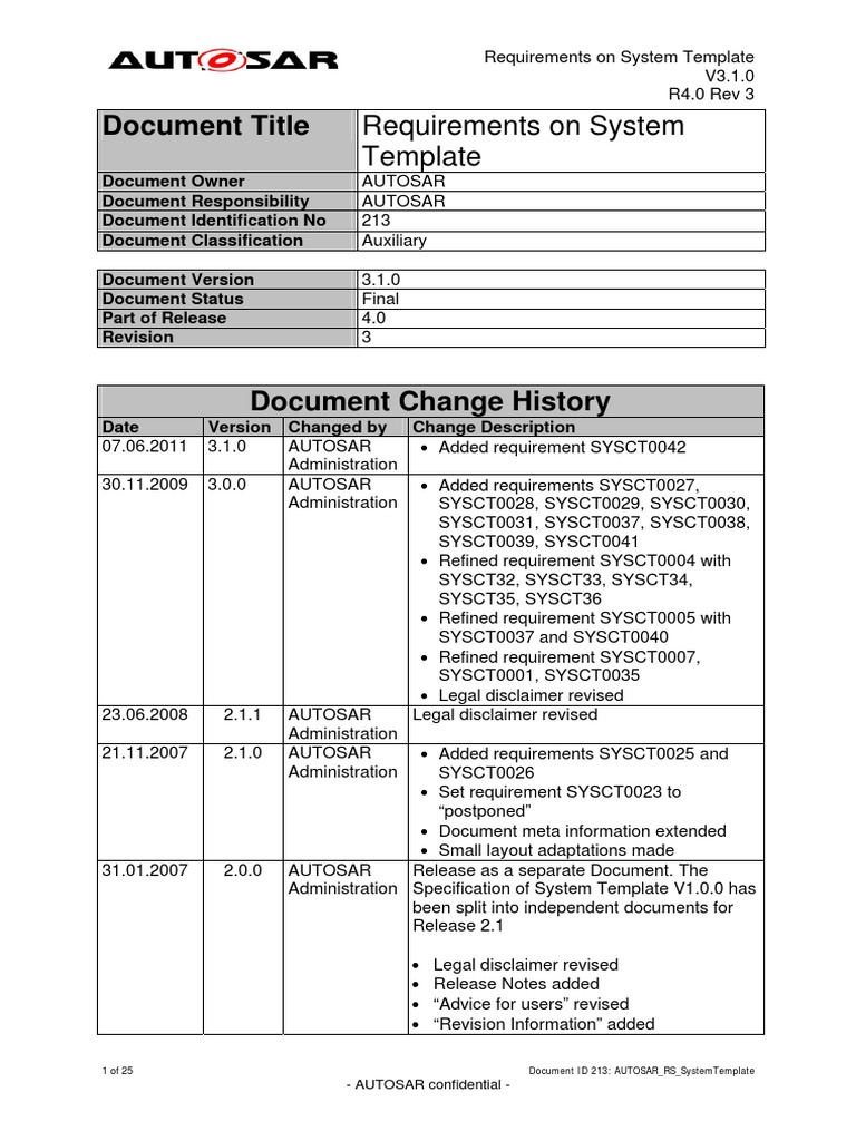 AUTOSAR RS SystemTemplate | PDF | Specification (Technical Standard ...