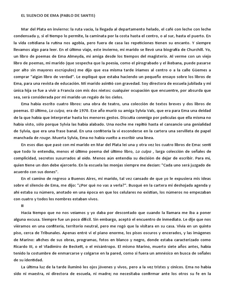El Silencio de Ema | PDF | Cuentos | Escritores