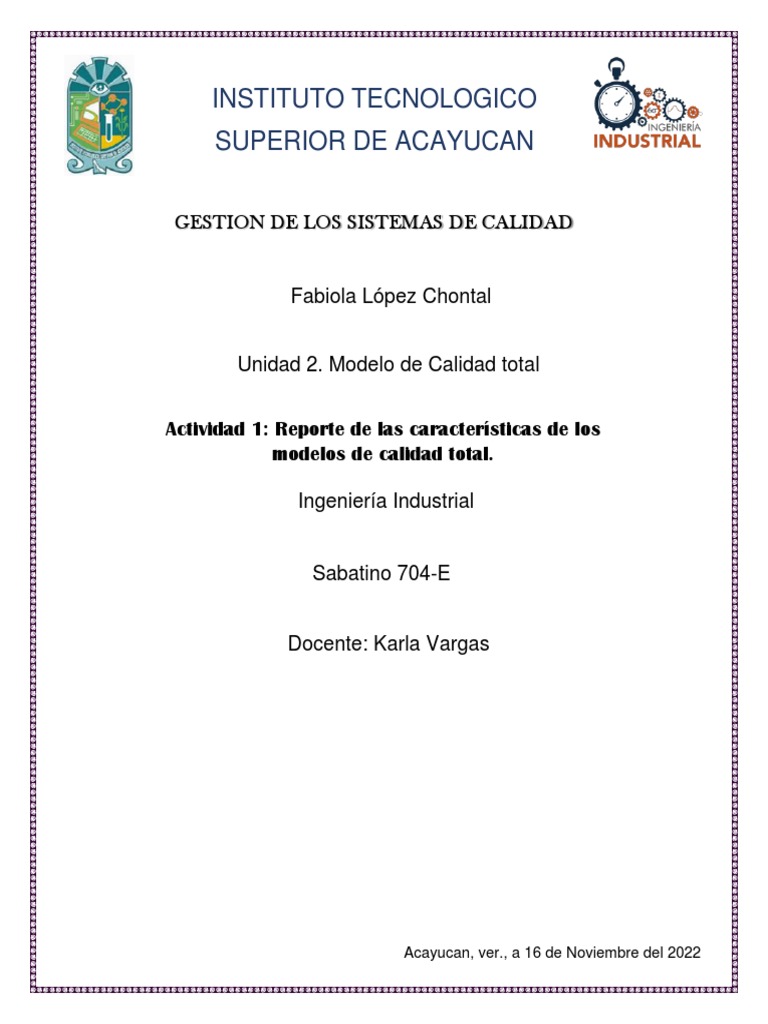 U2.reporte Modelos de Calidad Total | PDF | Calidad (comercial) | Business