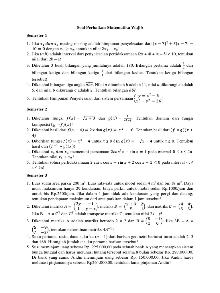 Soal Perbaikan Matematika Wajib | PDF