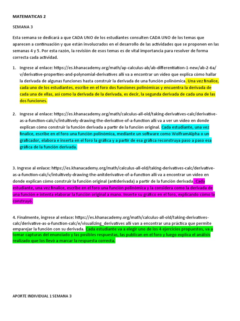 Entrega 1 Semana 3 Matematicas | PDF | Derivado | Integral