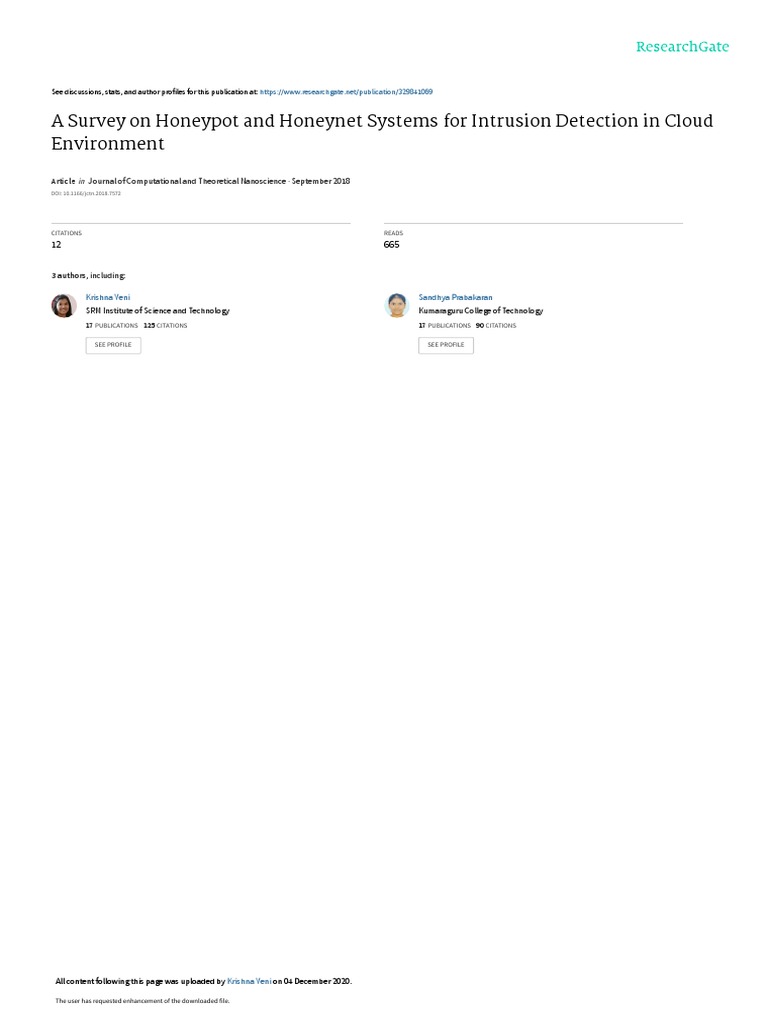 A Survey On Honeypot and Honeynet Systems For | PDF | Cloud Computing | Computing