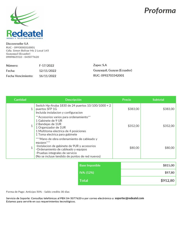 F-57-2022 SW 24P - Ordenamiento Cableado - Zapec S.A. | PDF