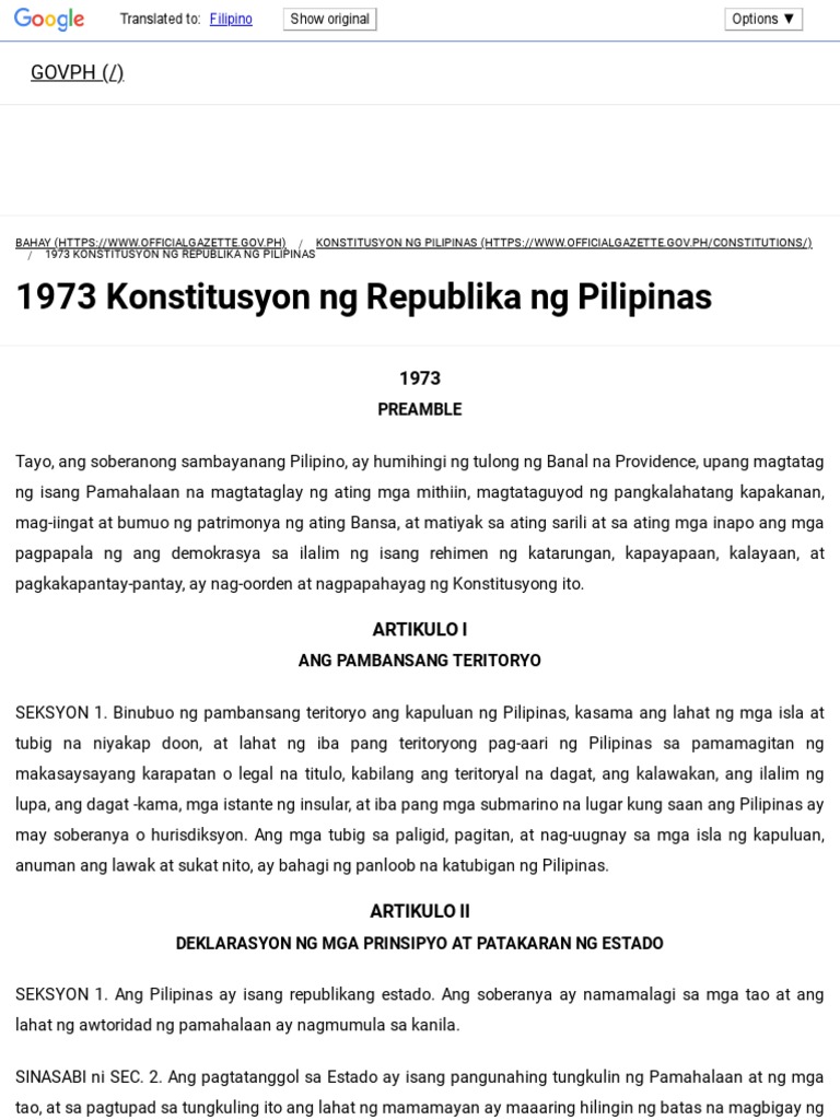 1973 Konstitusyon NG Republika NG Pilipinas - Opisyal Na Pahayagan NG ...