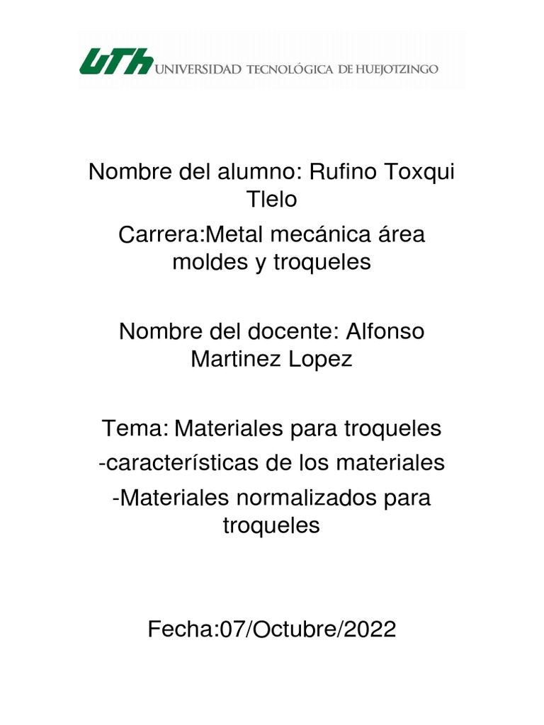 Materiales y partes de troqueles | PDF | Acero | Aleación
