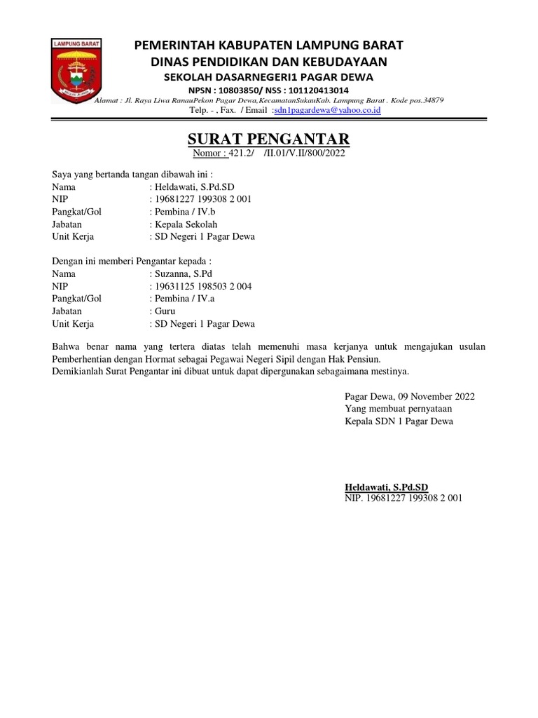 Surat Pengantar Usul Pensiun | PDF