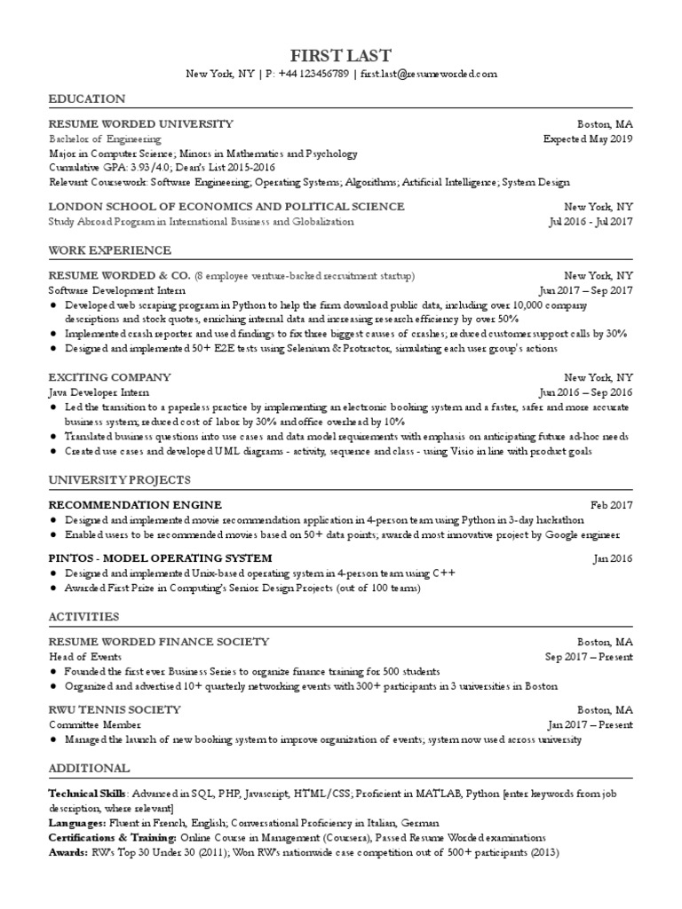 Entry Level Software Engineer Resume | PDF | Software | Use Case