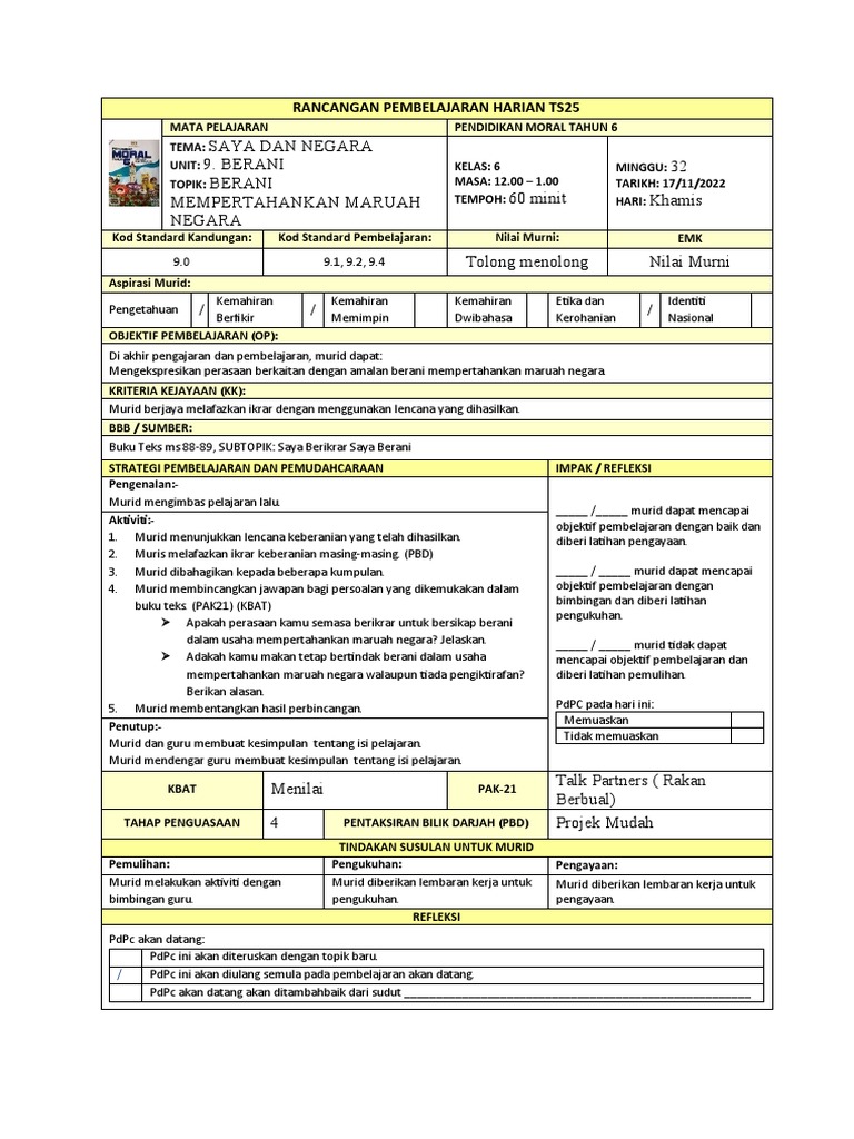 RPH Moral Tahun 6 | PDF