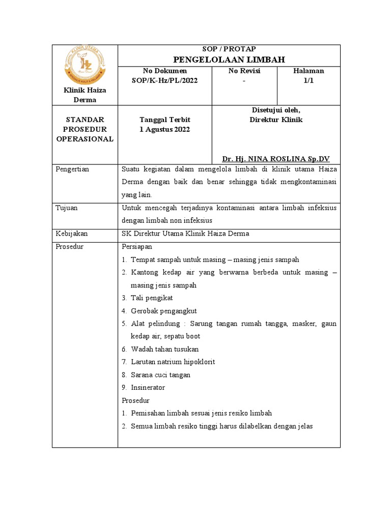 Sop Pengelolaan Limbah | PDF