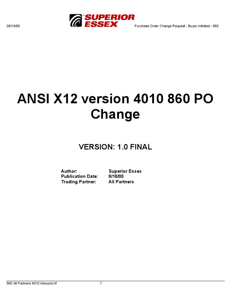 ANSI X12 Version 4010 860 PO Change | PDF | Electronic Data Interchange ...