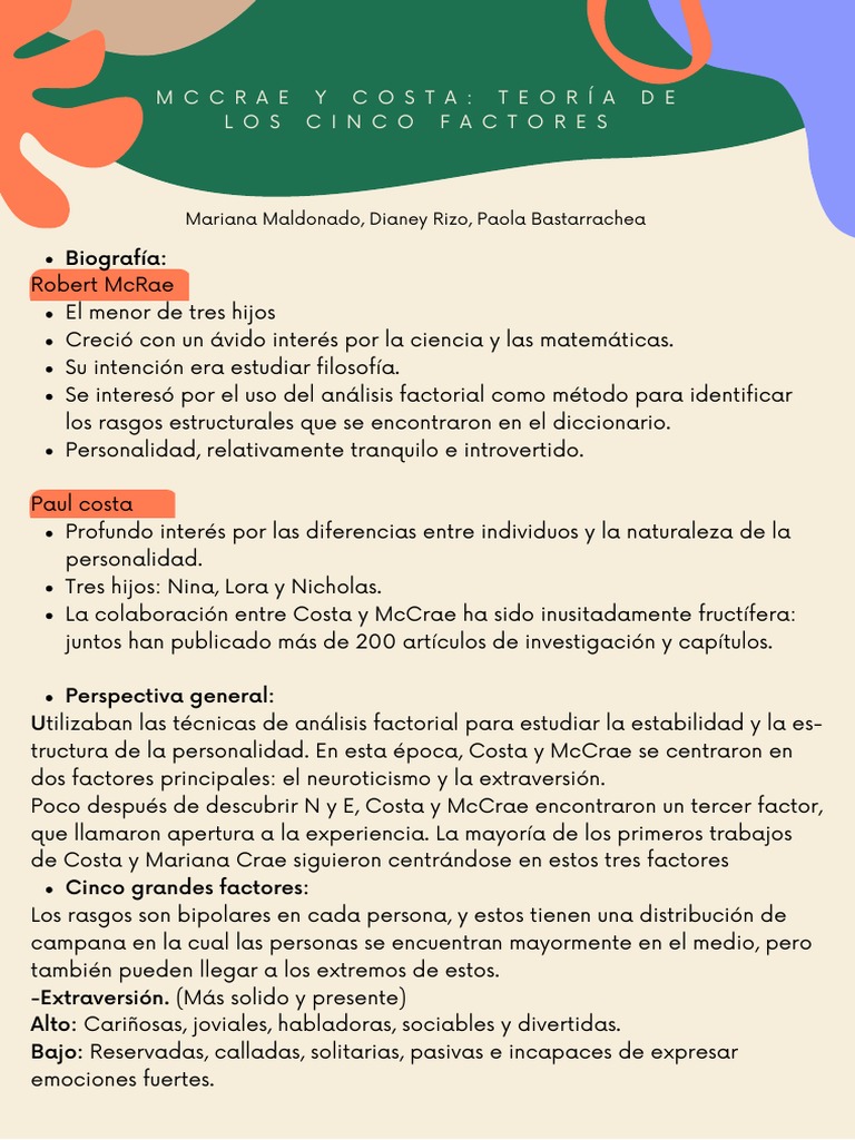 McCrae y costa Teoría de los cinco factores | PDF | Metafísica de la ...