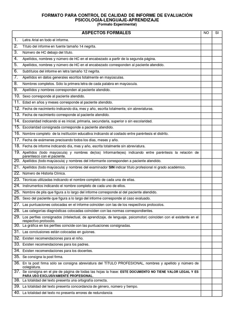 1 Formato General de Control de Calidad de Informe de Evaluación | PDF | Aprendizaje | Cognición