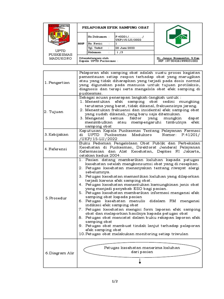 (Ep 8.2.4.1) Sop Pelaporan Efek Samping Obat | PDF