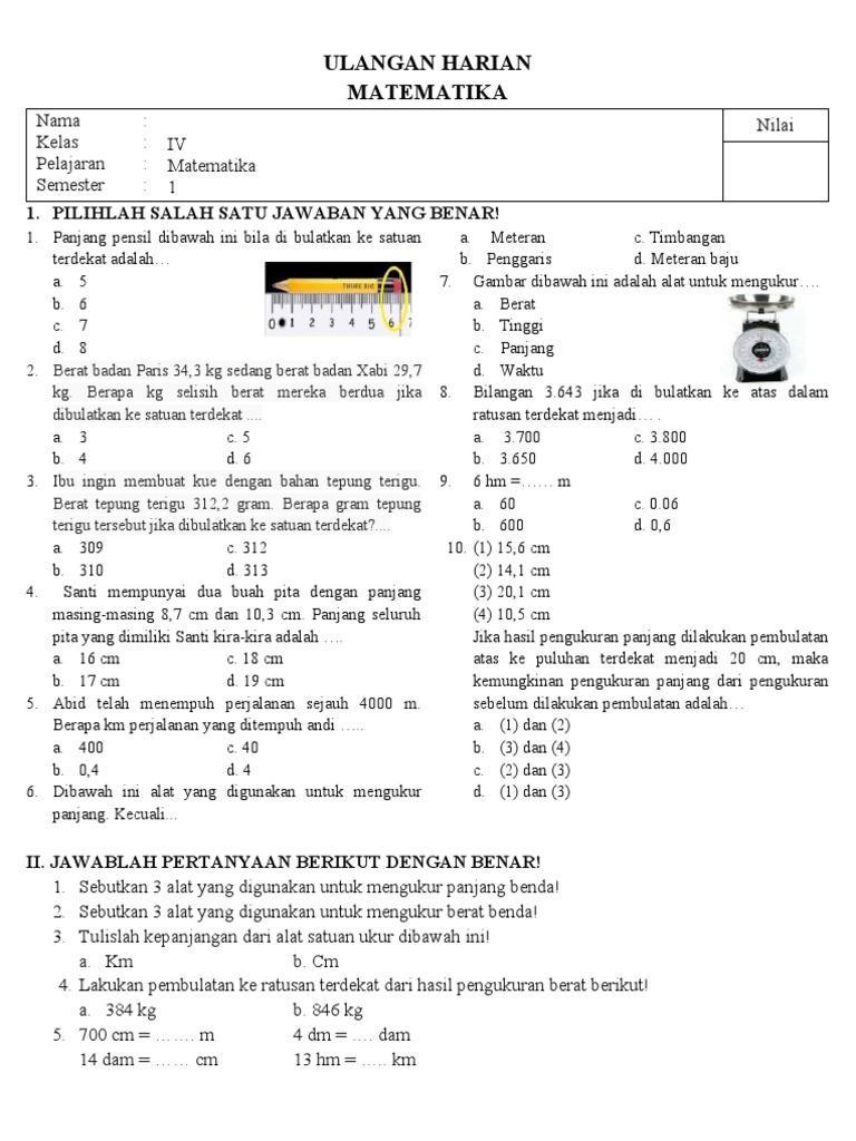 Ulangan Harian MTK Bab III | PDF