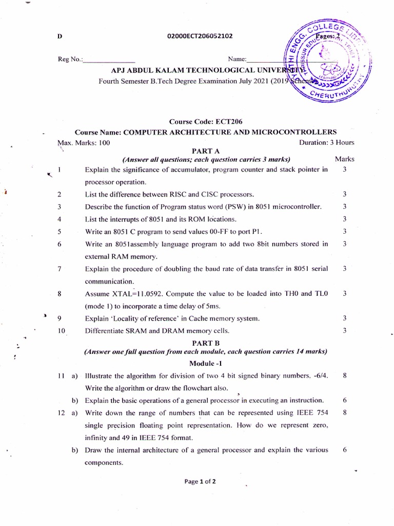 Ect206 Computer Architecture and Microcontrollers, July 2021 | PDF | Random Access Memory ...
