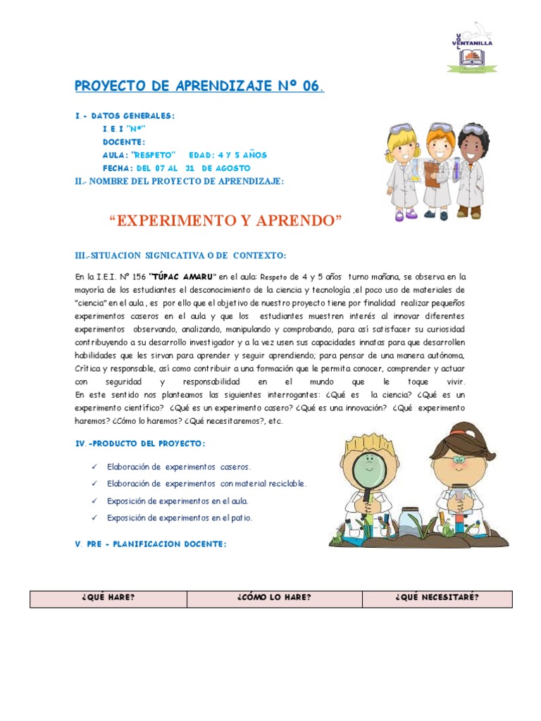 Proyecto de Ciencia Agosto 2017. | PDF | Aprendizaje | Evaluación