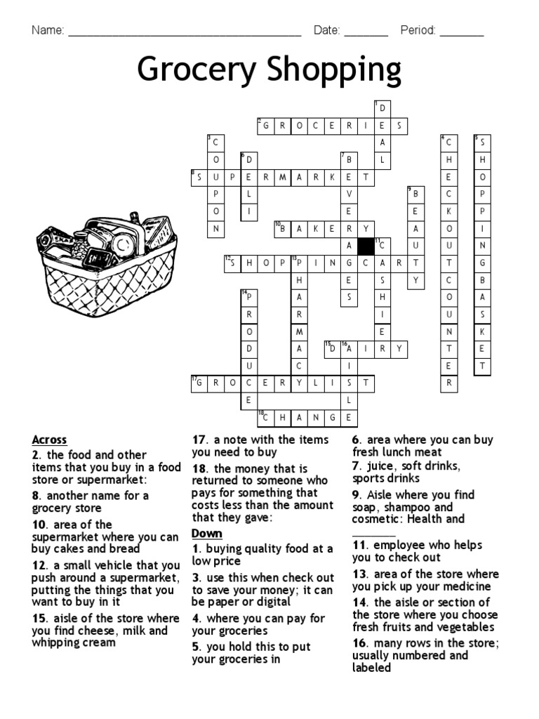 Grocery Shopping Crossword Guide | PDF | Grocery Store | Supermarket