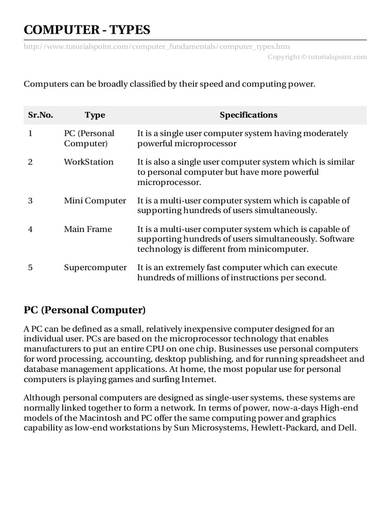 Computer Types 2 | PDF | Workstation | Personal Computers