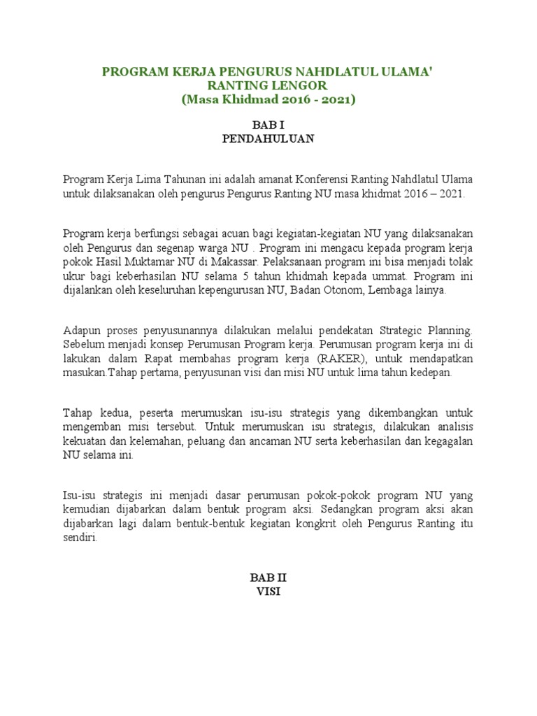 PROGRAM KERJA PENGURUS Nu | PDF