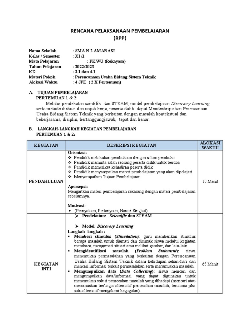 RPP XI Rekayasa | PDF