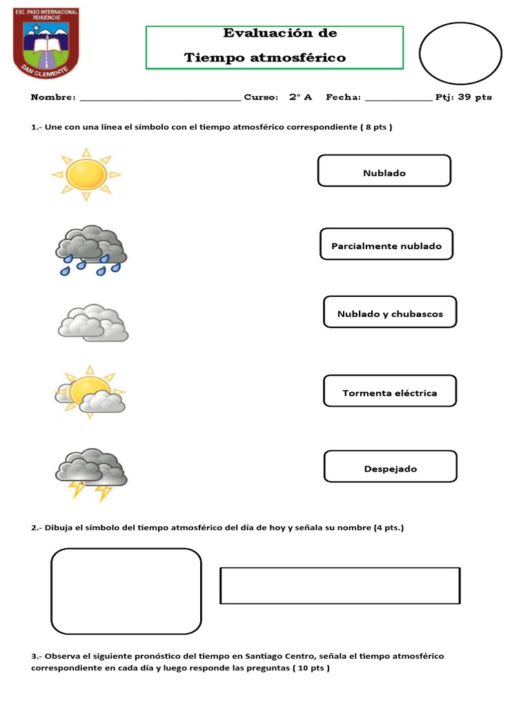 Evaluación del Tiempo Atmosférico 2° Básico | PDF | Temperatura | Clima