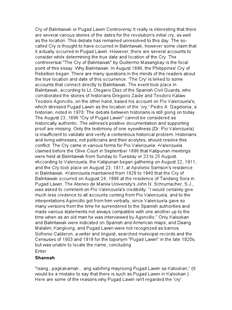 Balintawak vs. Pugad Lawin Debate | PDF | Luzon | Philippines