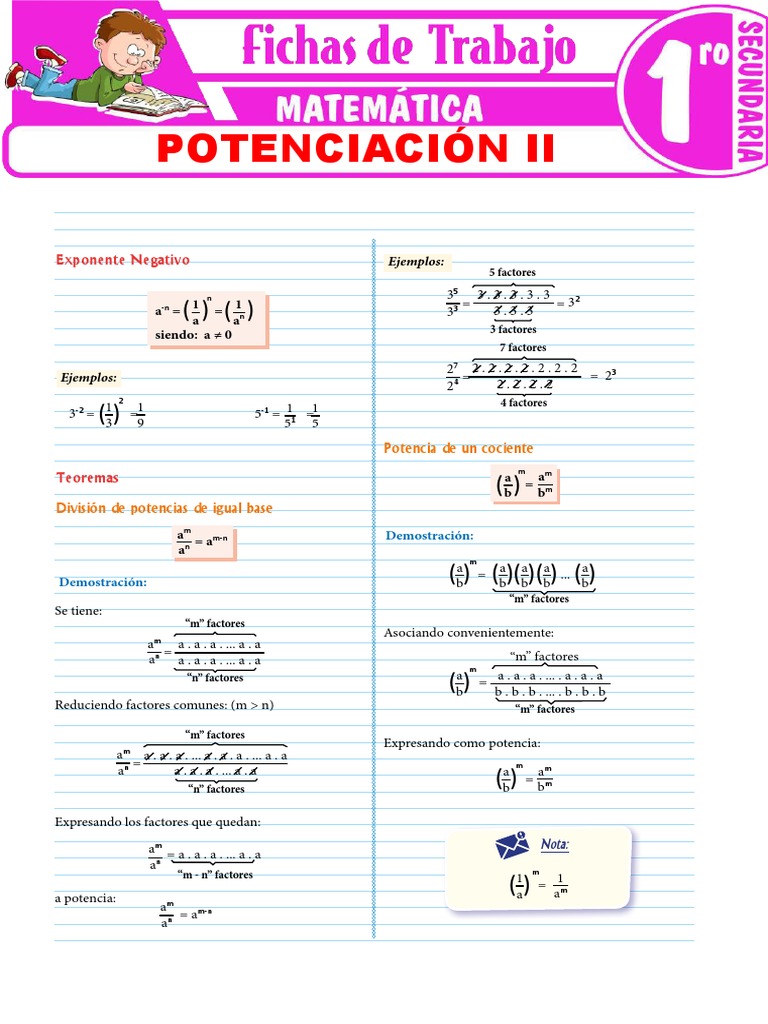 Potenciacion II para Primer Grado de Secundaria | PDF | Exponenciación