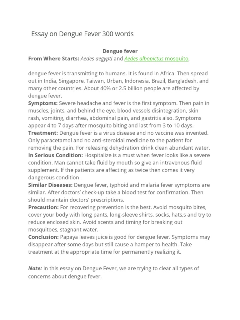 Essay On Dengue | PDF | Wellness
