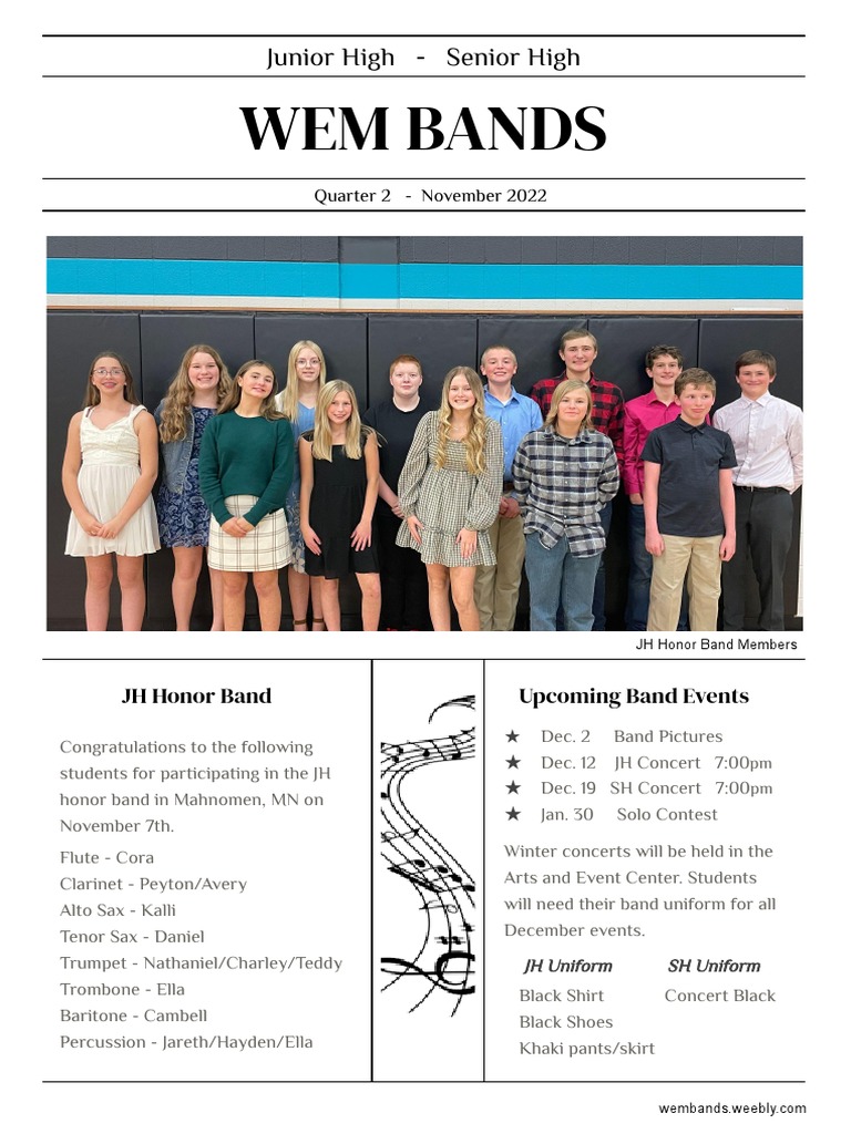 Band Newsletter - QTR | PDF | Woodwind Instruments | Musical Instruments