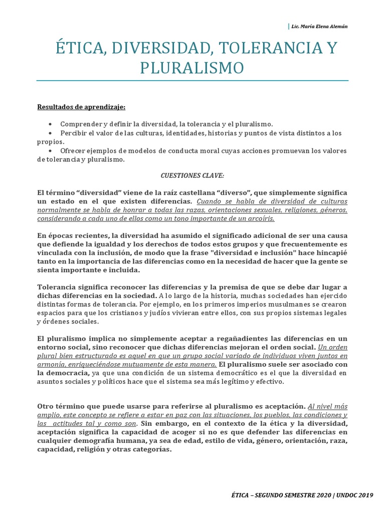Ética: Diversidad, Tolerancia y Pluralismo | PDF | Tolerancia | Democracia