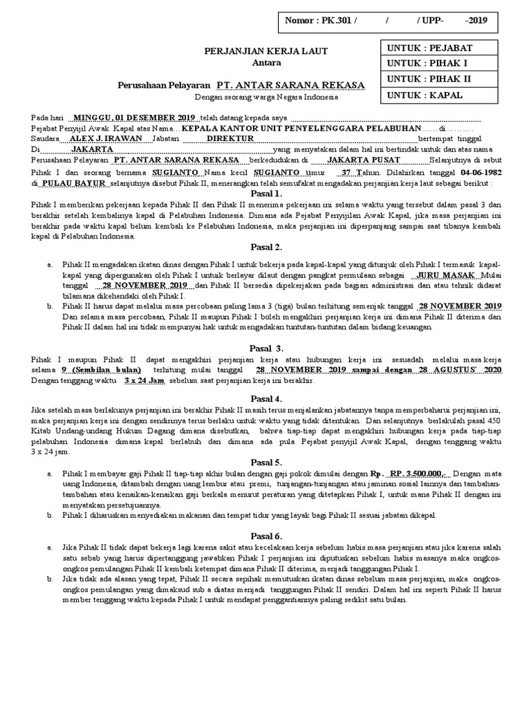PERJANJIAN KERJA LAUT | PDF
