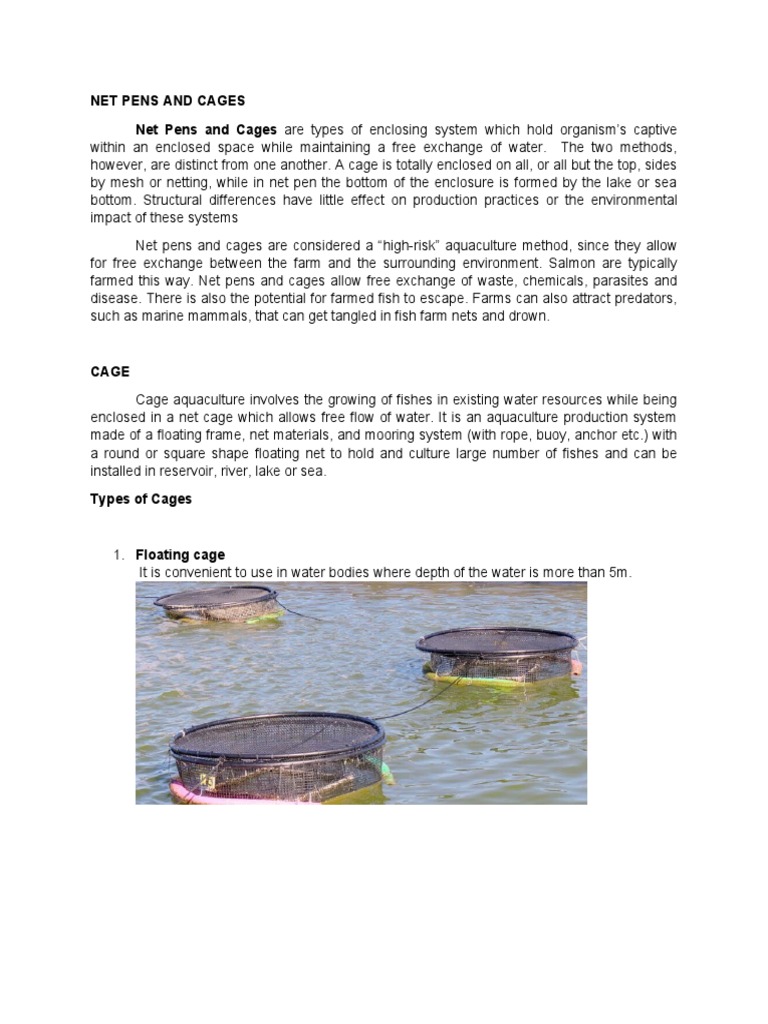 Net Pens and Cages | PDF | Aquaculture | Water