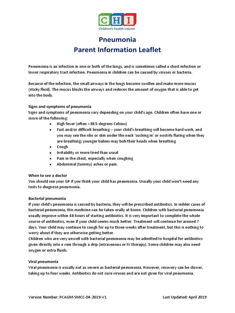 XXX Pneumonia Information Leaflet | PDF | Pneumonia | Respiratory Tract